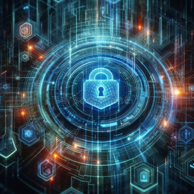 Advanced Cybersecurity Interface with Digital Lock and Circuits Stock ...
