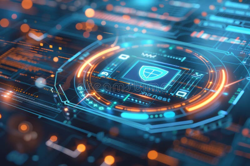 Advanced Cybersecurity Interface with Digital Shield Stock Illustration ...