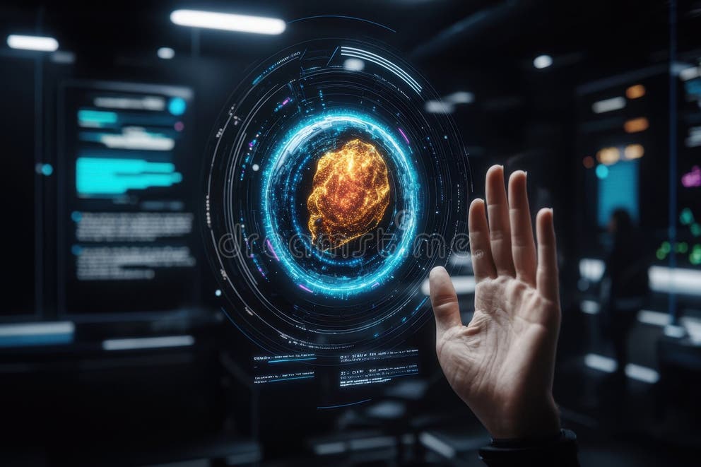 Advanced Cybersecurity Interface with Hand Interaction in Futuristic ...