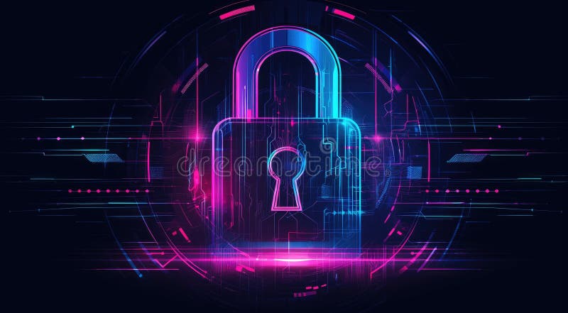 Advanced Cybersecurity Lock on Black Background. Stock Illustration ...