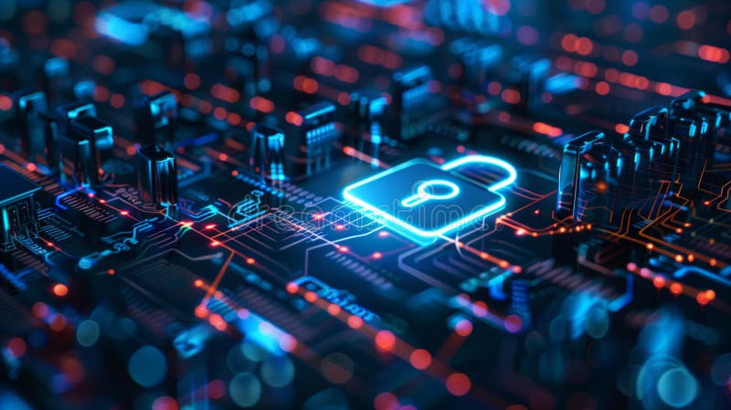 Advanced Cybersecurity Technology Circuit. Vivid Depiction of Advanced ...