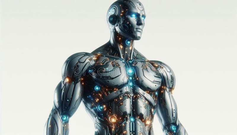 Advanced Cyborg with Glowing Circuits and High-Tech Armor, Sleek Design ...