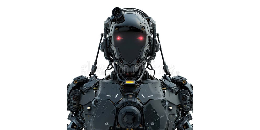 Advanced Cyborg with Red Light Features Isolated on Transparent ...