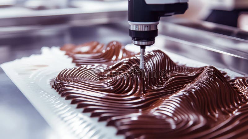 Advanced 3D Food Printer Creating Intricate Chocolate Designs with Precision Layers, Capturing ...