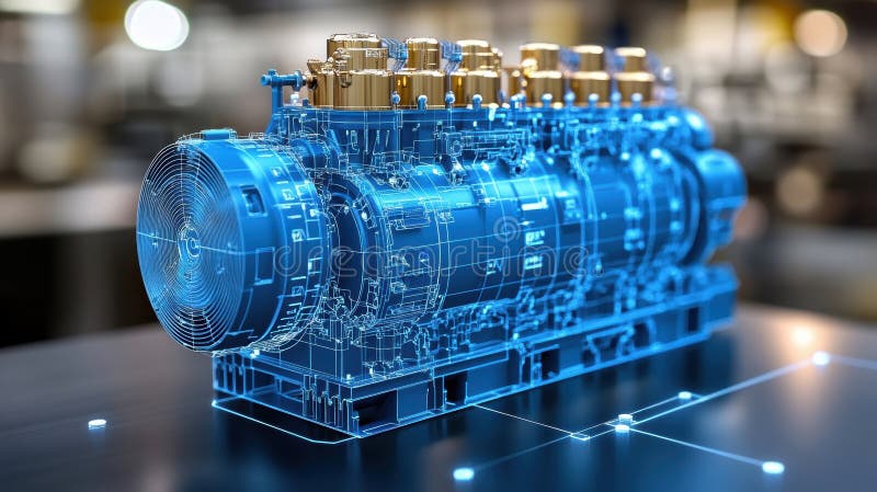 Advanced 3D Model of Industrial Engine Blueprint Design Engineering ...