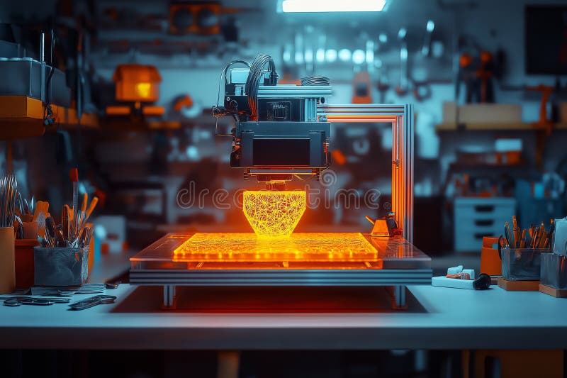 Advanced 3D Printer Working on a Geometric Design in a Creative ...