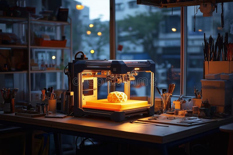 Advanced 3D Printer Working on a Geometric Design in a Creative ...