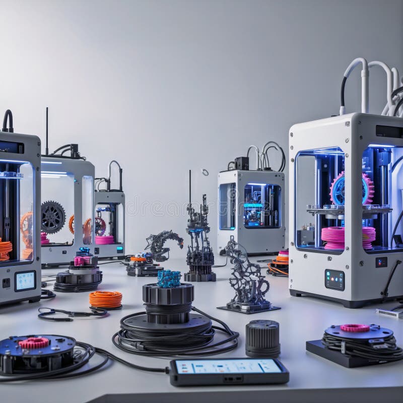 Advanced 3D Printers in Action with Robotics Models Generative AI Stock Illustration ...