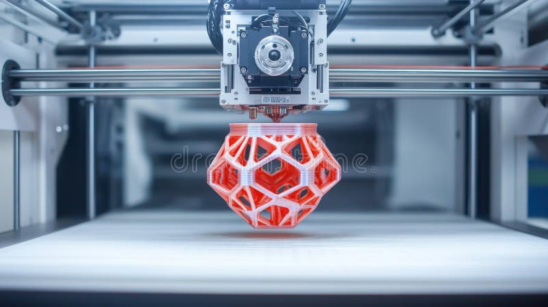 Advanced 3D Printing Technology Creating Innovative Orange Geometric ...
