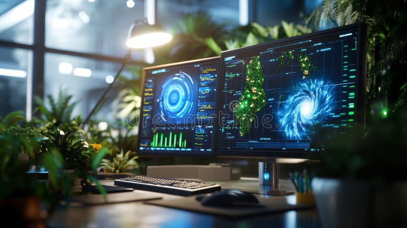 Advanced Data Analysis Workstation Futuristic Technology Environmental ...