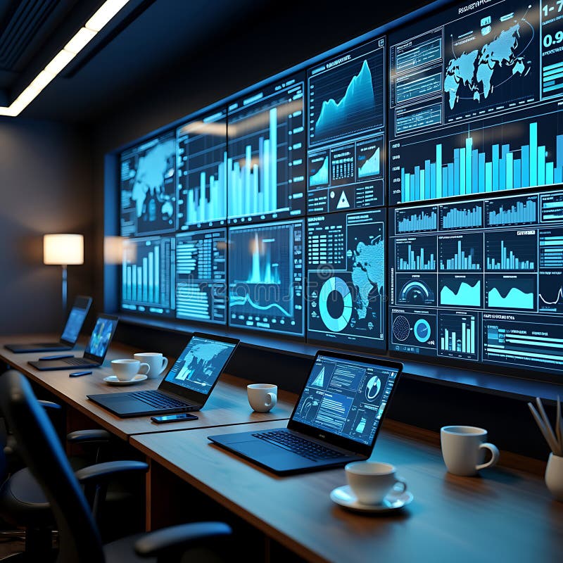 Advanced Data Analytics Center With High Tech Monitors And Global