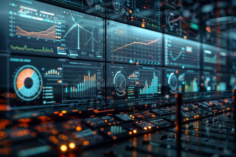 High-Tech Dashboard with Complex Data Visualizations, Generative Ai Stock Illustration ...