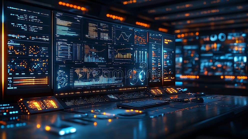 Futuristic Data Center Control Room Displays Real Time Information with ...