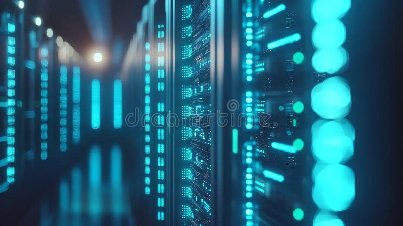An Advanced Data Center Equipped with Blue LED Server Racks in a Modern ...