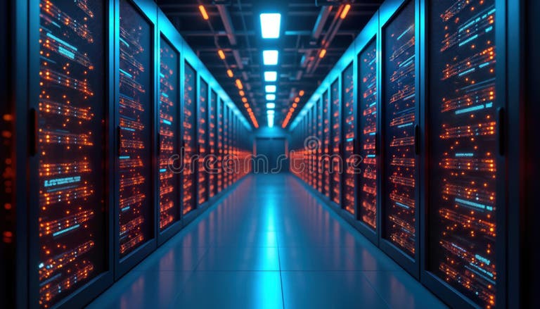 Advanced Data Center Filled with Server Cabinets. High-tech Equipment for Cloud Computing ...