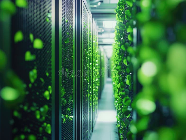 Advanced Data Center with Green Fields Stock Image - Image of energy ...