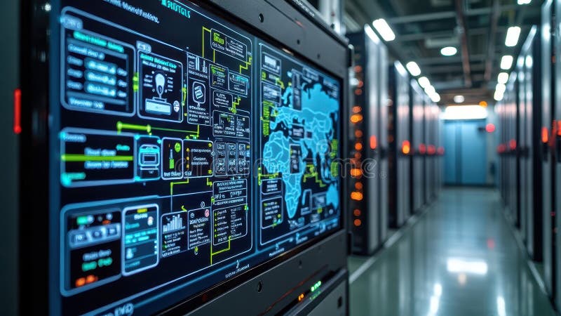 Advanced Data Center: High-tech Server Racks and Digital Information ...