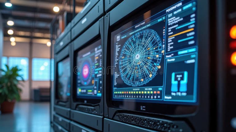 Advanced Data Center with High-tech Server Racks and Digital Interface ...