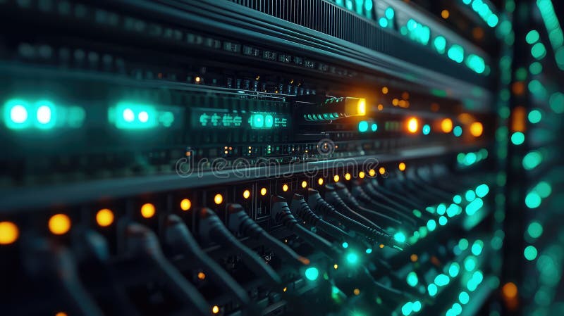 Advanced Data Center Network Equipment with Glowing LEDs Stock ...