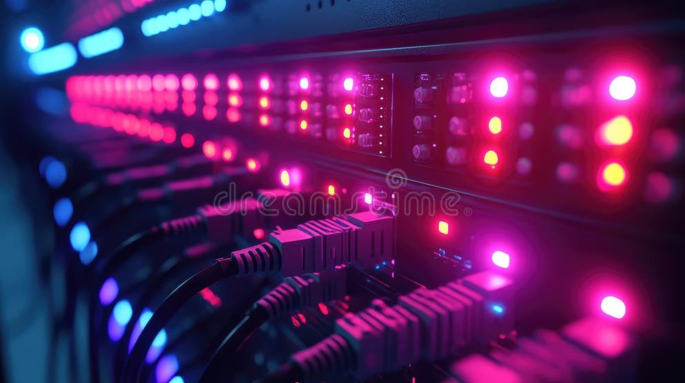 Advanced Data Center Network Equipment with Glowing LEDs Stock ...
