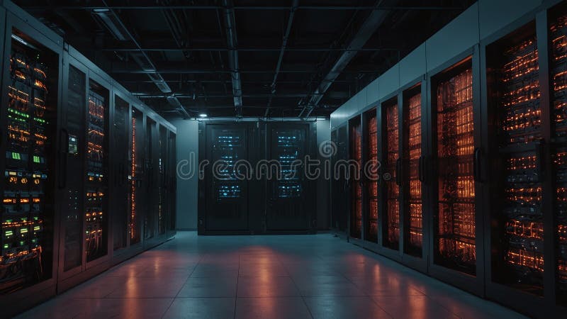 Advanced Data Center with Rows of Server Racks and Vibrant LED Lights ...