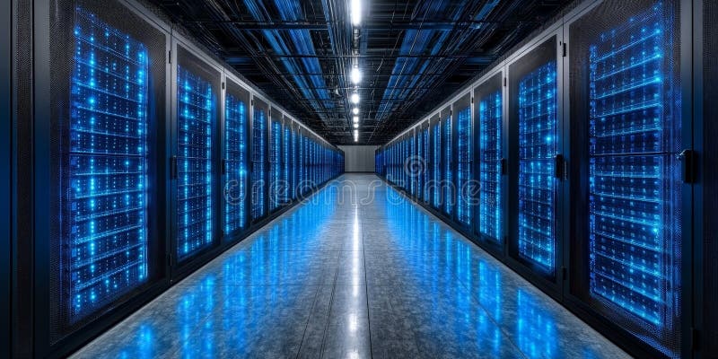 Advanced Data Center with Server Racks and LED Lighting for Digital ...
