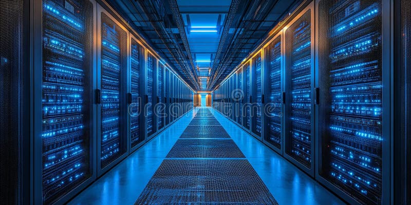 Advanced Data Center with Server Racks and LED Lighting for Digital ...