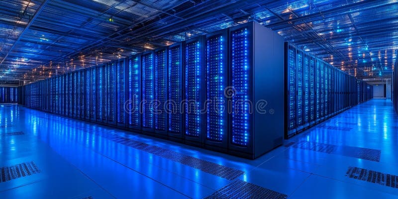 Advanced Data Center with Server Racks and LED Lighting for Digital ...