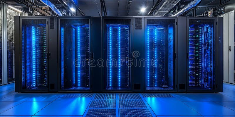 Advanced Data Center with Server Racks and LED Lighting for Digital ...