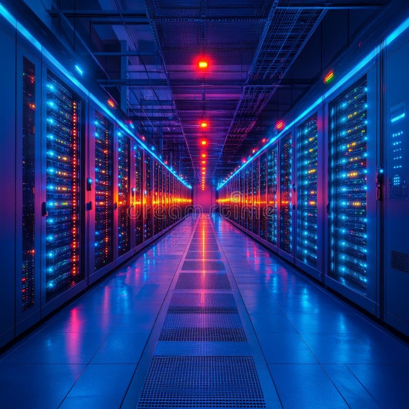 Advanced Data Center with Server Racks and LED Lighting for Digital ...