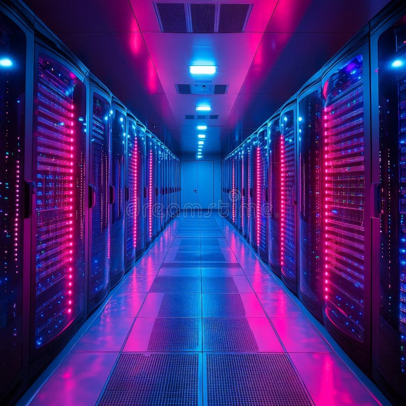 Advanced Data Center with Server Racks and LED Lighting for Digital ...
