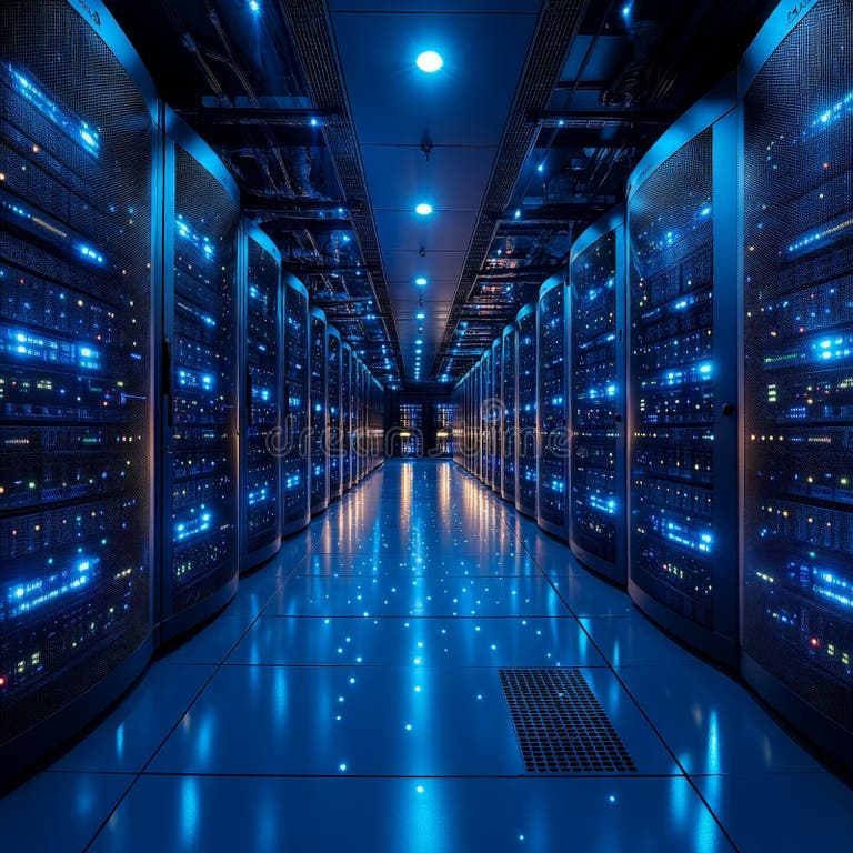 Advanced Data Center with Server Racks and LED Lighting for Digital ...