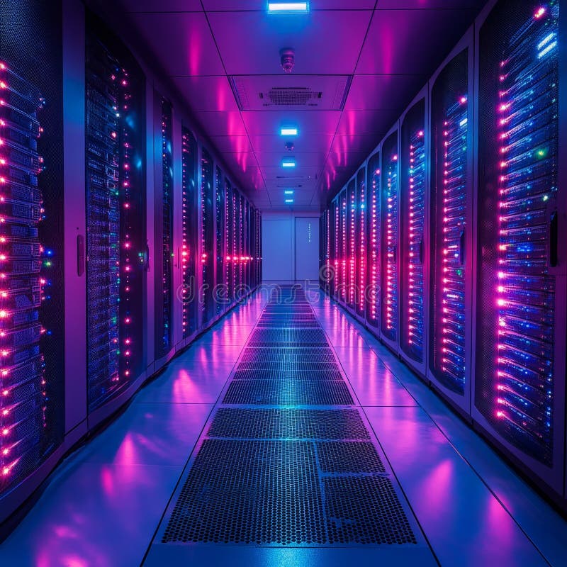 Advanced Data Center with Server Racks and LED Lighting for Digital ...