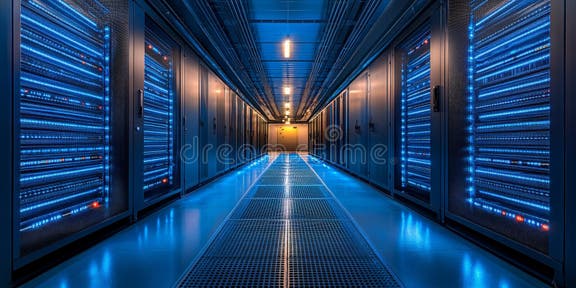 Advanced Data Center with Server Racks and LED Lighting for Digital ...