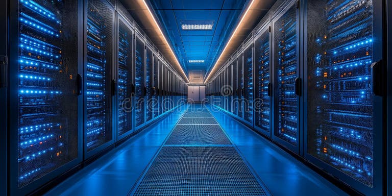 Advanced Data Center with Server Racks and LED Lighting for Digital ...