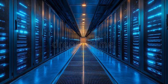 Advanced Data Center with Server Racks and LED Lighting for Digital ...