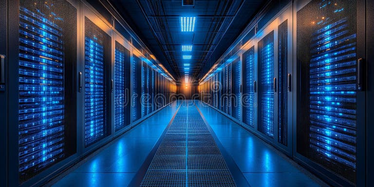 Advanced Data Center with Server Racks and LED Lighting for Digital ...