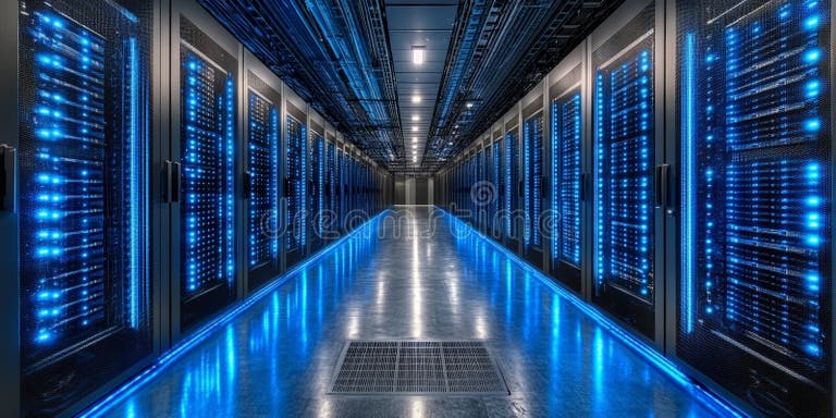 Advanced Data Center with Server Racks and LED Lighting for Digital ...