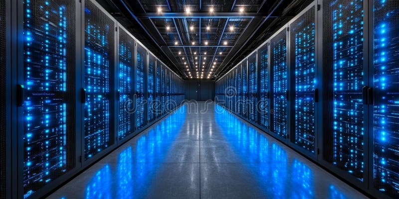 Advanced Data Center with Server Racks and LED Lighting for Digital ...