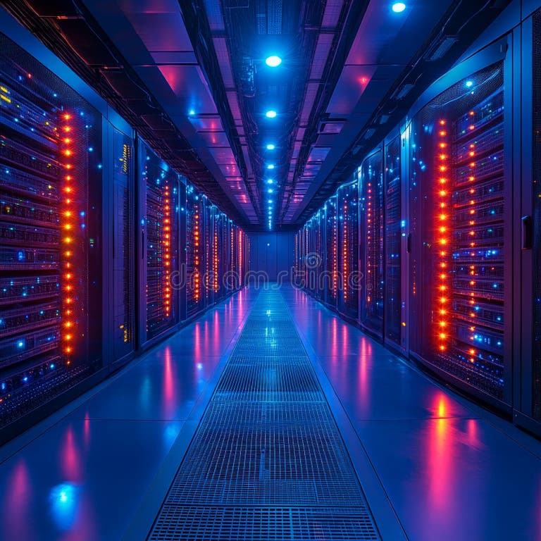 Advanced Data Center with Server Racks and LED Lighting for Digital ...