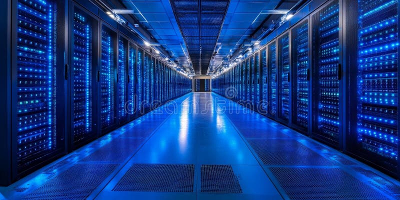 Advanced Data Center with Server Racks and LED Lighting for Digital ...