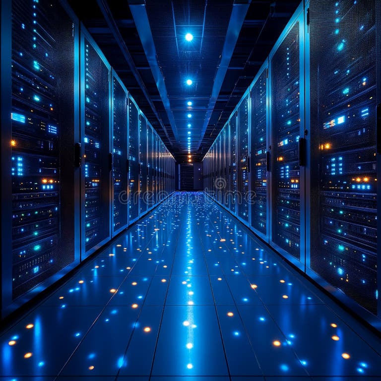 Advanced Data Center with Server Racks and LED Lighting for Digital ...