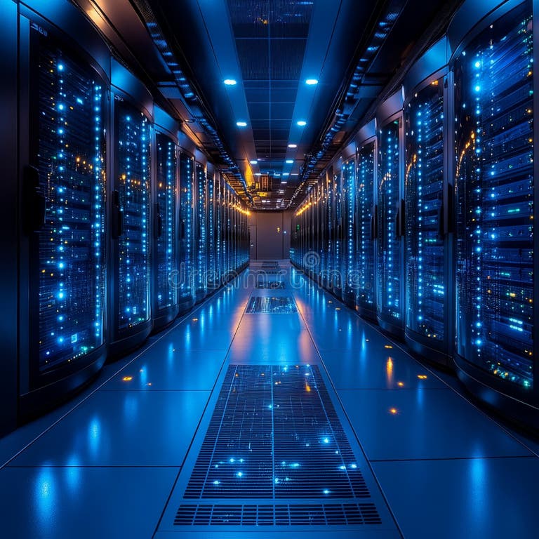 Advanced Data Center with Server Racks and LED Lighting for Digital ...