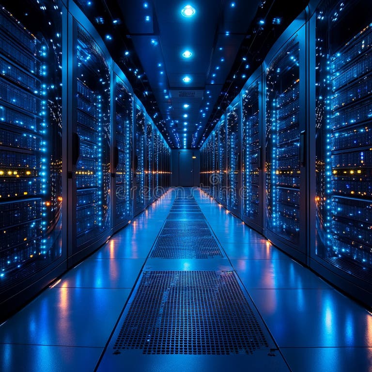 Advanced Data Center with Server Racks and LED Lighting for Digital ...