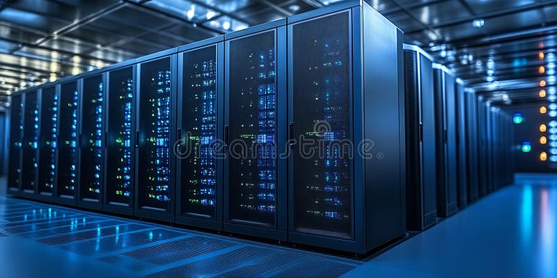 Advanced Data Center with Server Racks and LED Lighting for Digital ...