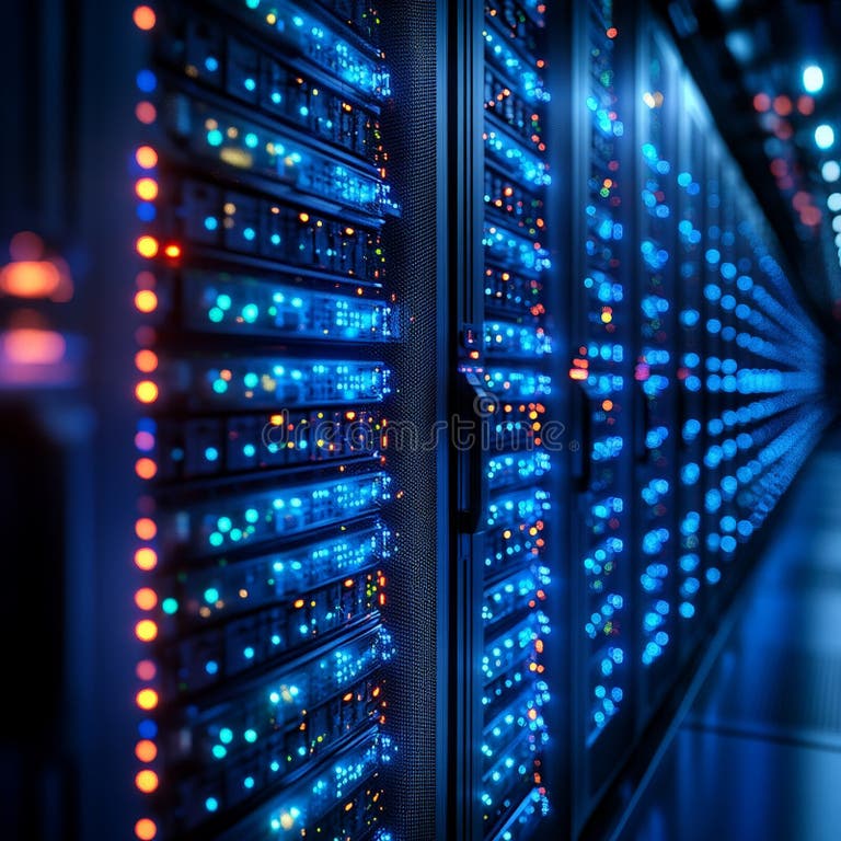Advanced Data Center with Server Racks and LED Lighting for Digital ...