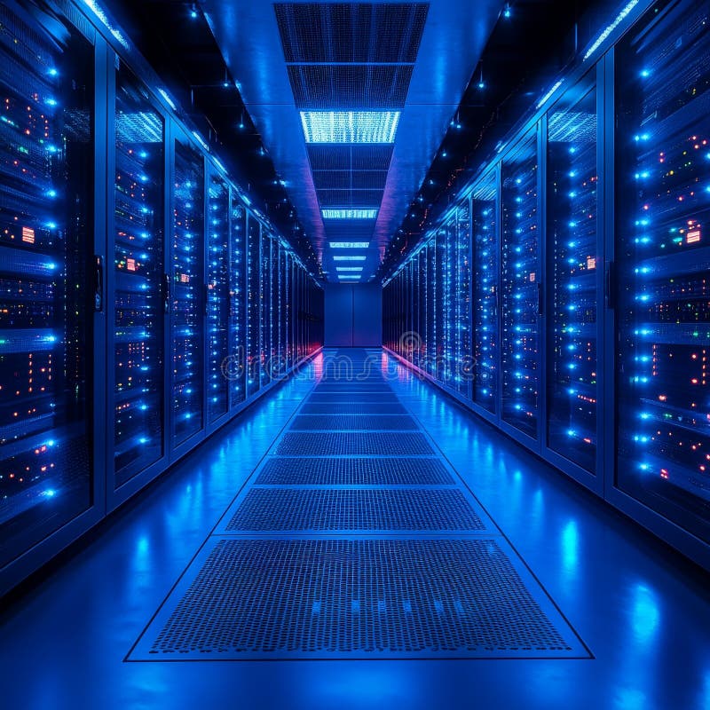 Advanced Data Center with Server Racks and LED Lighting for Digital ...