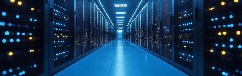 Advanced Data Center with Server Racks and LED Lighting for Digital ...