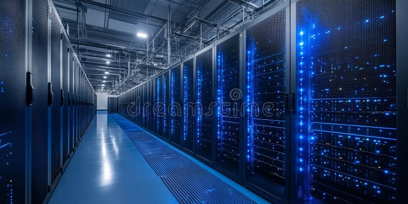 Advanced Data Center with Server Racks and LED Lighting for Digital ...