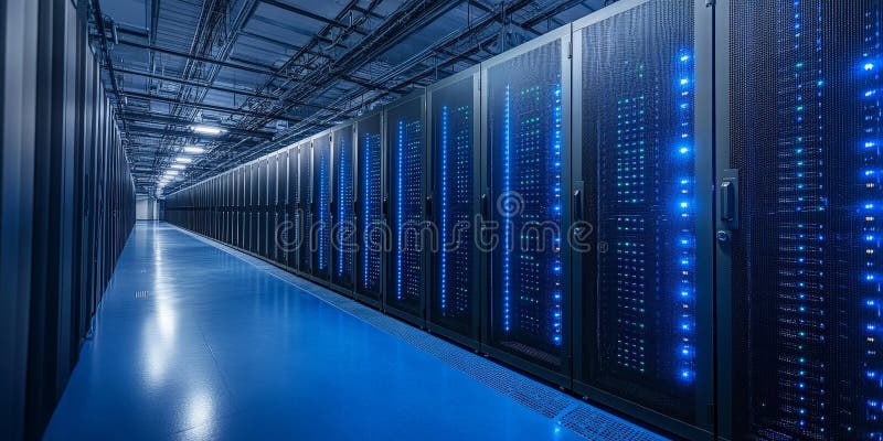 Advanced Data Center with Server Racks and LED Lighting for Digital ...